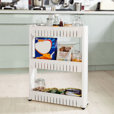 3 Tiers Fridge Side Narrow Shelf Kitchen Storage Rack with Wheels