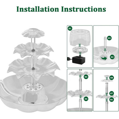 3-Tiers Solar Bird Bath with 6.5W Solar Pump & Lights, Detachable DIY ...