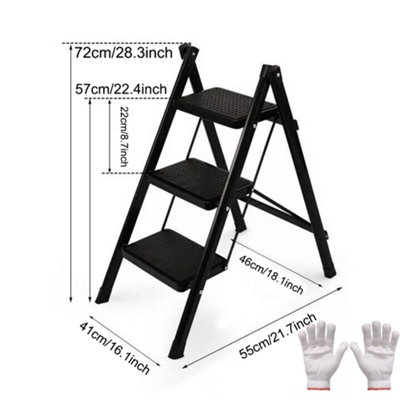3 Tread Folding Step Ladder Steel Lightweight Portable Anti-Slip