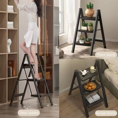 3 Tread Folding Step Ladder Steel Lightweight Portable Anti-Slip