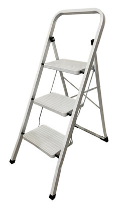 3 Tread Step Ladder Foldable Stool Tread Non Slip Heavy Duty Steel ...