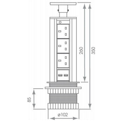 3 Way Gang Pop Up Extension Tower 2x USB Ports Black Hidden Mains Power ...