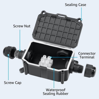 3 Way IP66 Waterproof Cable Connector Junction Box 93 x 55 x 36mm (Black)