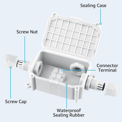 3 Way IP66 Waterproof Cable Connector Junction Box 93 x 55 x 36mm (White)