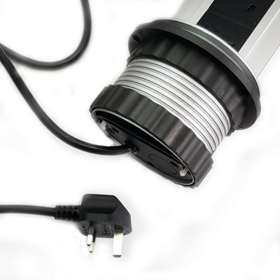 3 Way Pop Up Power Extension Tower with 2 USB Ports - Stylish Steel Socket