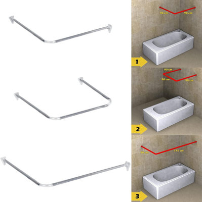 3 Way Shower Curtain U & L Shape Corner Rail 20mm Diameter Pole Rod Bath