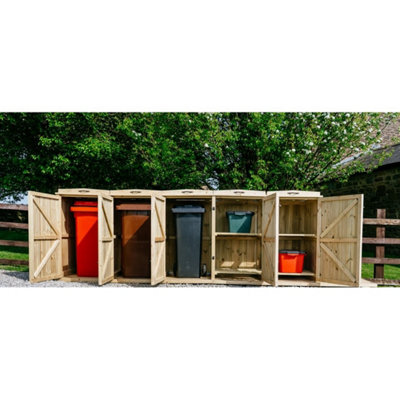 3 Wheelie Bin/4 Recycle Box Store - L80.4 x W330 x H120 cm - Timber ...