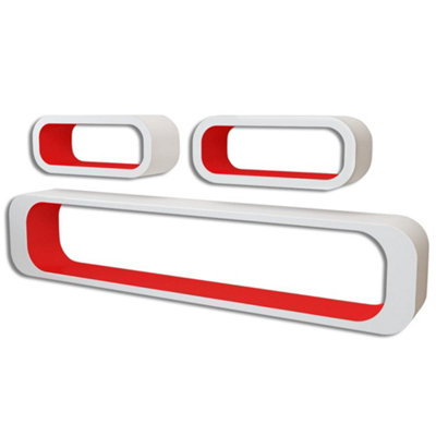 3 White-red MDF Floating Wall Display Shelf Cubes Book/DVD Storage ...