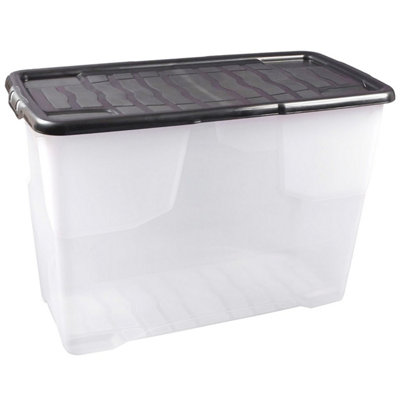 3 x 100L Clear Plastic Curve Storage Container With Black Lid Ideal For ...