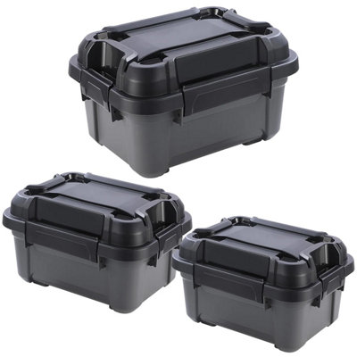 3 x 12 Litre Indoor Outdoor Heavy Duty Black Storage Bunker Trunks ...