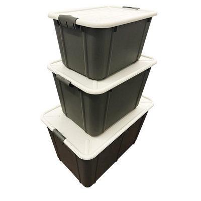 3 x 16L Grey Organic Multi Capacity Stackable Large Reinforced Storage Containers With Clip Lock ...