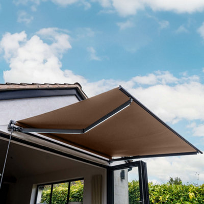 3 x 2.5m Electric Awning with LED Lights - Beige Canopy