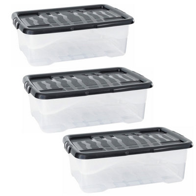 3 x 24 Litre Clear Transparent Base Stackable Curve Plastic Storage ...