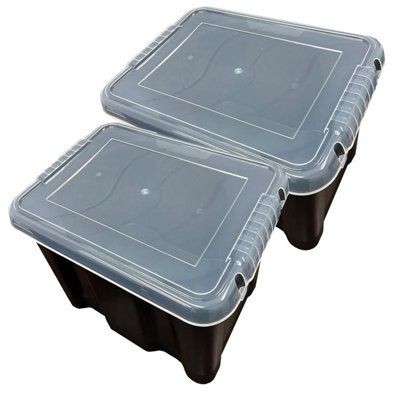3 x 24 Litre Large Black Plastic Storage Containers With Lids For Home ...