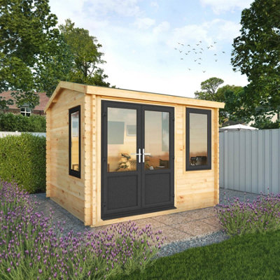 3 x 3 m Home Office Elite Log Cabin with UPVC Windows and Doors - 44 mm ...