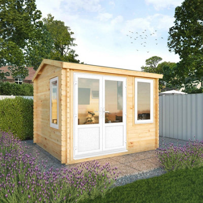 3 x 3 m Home Office Elite Log Cabin with White UPVC Windows and Doors ...