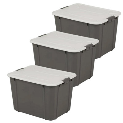 3 x 30 Litre Grey Organic Designed Strong Stackable Spacious Storage ...