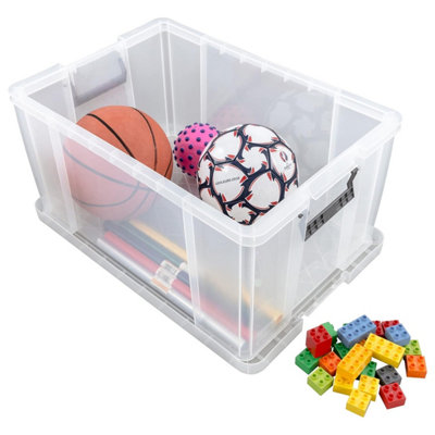 3 x 36L Strong Plastic Reinforced Storage Containers With Snap Closure Lids