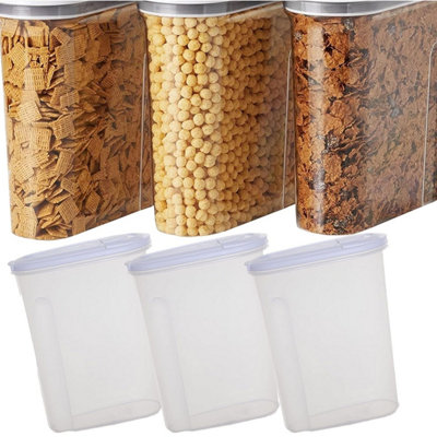 3 x 3L Plastic Cereal Kitchen Storage Box Dry Food Clear Container With ...