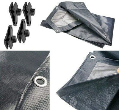 3 x 4 m Grey Tarpaulin Waterproof Heavy Duty Cover Ground Sheet Camping ...