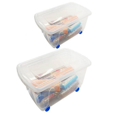 3 x 45 Litre Clear Plastic Reinforced Storage Containers With Wheels ...