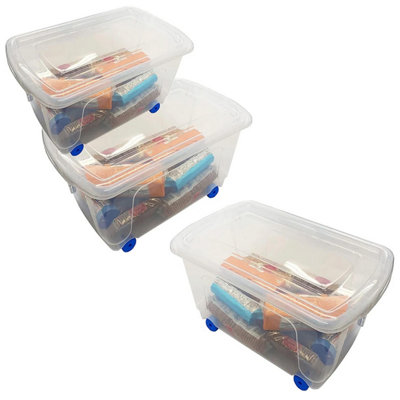 3 x 45 Litre Strong Plastic Storage Boxes For Home, Office & Schools ...