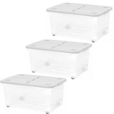 3 x 45 Litre Strong Stackable Folding Split Lids Storage Containers ...