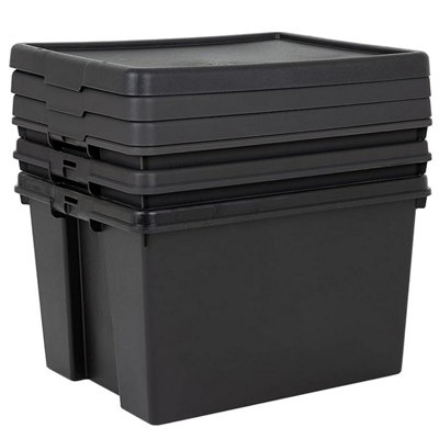 3 x 62 Litre Extra Large Super Strong Stackable & Nestable Black Impact ...