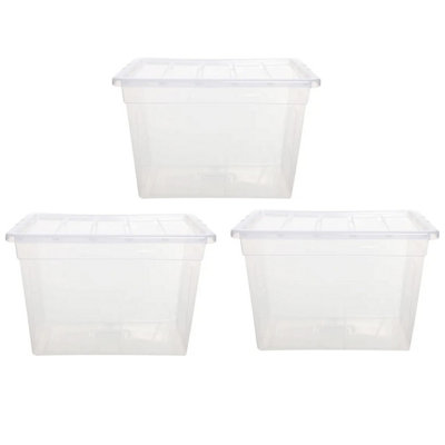 3 x 64 Litre Strong Clear Transparent Storage Containers Ideal For ...