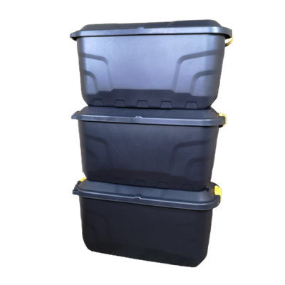 3 x 75L Heavy Duty Trunks on Wheels Sturdy, Lockable, Stackable and ...
