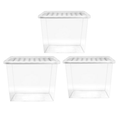 3 x 80 Litre Clear Plastic Storage Containers With Lids Ideal For Home ...