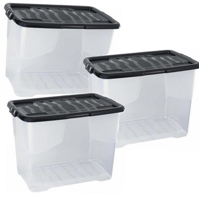 3 x 80 Litres Clear Transparent Base Curve Storage Containers With ...