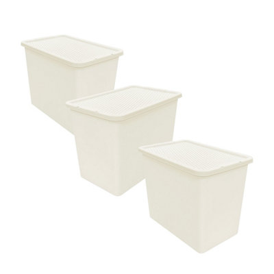 3 x 80L Large Cream Rattan Effect Stackable Plastic Storage Containers ...