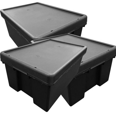 3 x 96 Litre Extra Large Super Strong Stackable & Nestable Black Impact ...