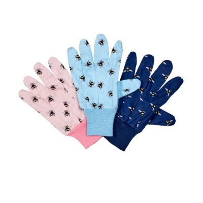 3 x Briers Bee All Rounder Gardening Utility Garden Grip Gloves Cotton ...