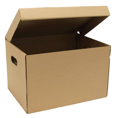 3 x Brown 15x12x9" Archive Boxes With Hinged Lids Perfect For Storing ...