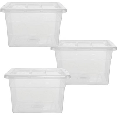 3 x Clear Plastic Stackable Transparent Storage Boxes 22 Litre Complete ...
