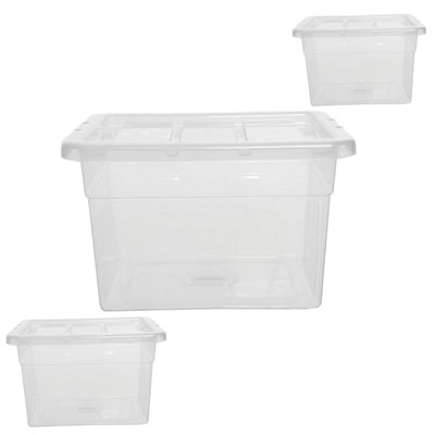 Buy 3 x Clear Plastic Stackable Transparent Storage Boxes 64 Litre ...