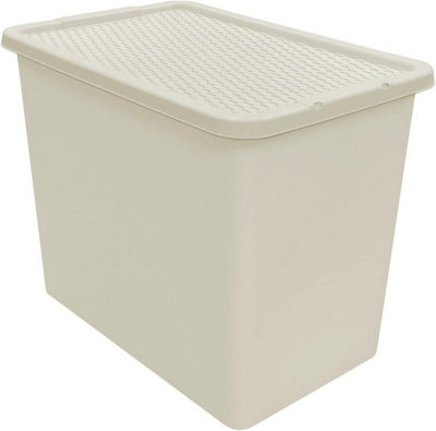3 x Cream 80L Rattan Effect Large Plastic Stackable Home Office Storage ...
