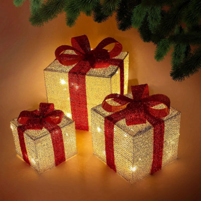 3 X Decorative Christmas Parcels - With 35 White Led Lights - Parcel ...
