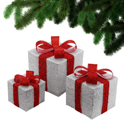 3 X DECORATIVE CHRISTMAS PARCELS - WITH 35 WHITE LED LIGHTS - PARCEL ...
