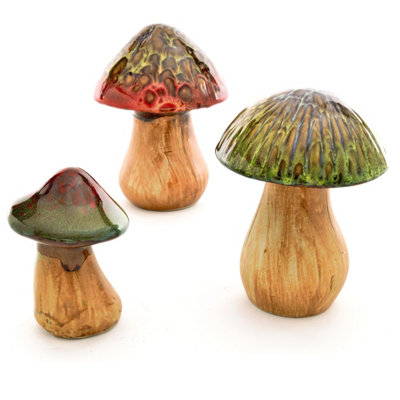 3 x Decorative Toadstool Ornaments - Indoor Outdoor Hand Finished ...