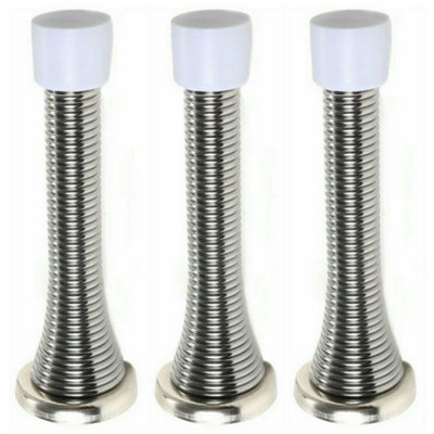 3 x fiXte Wall Mounted Chrome Spring Door Stop Sprung Stopper Skirting ...