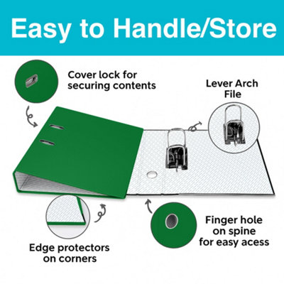 3 x Green Lever Arch File A4 Ring Binder Folder Files Office Document ...