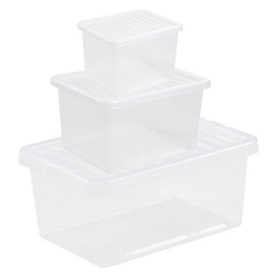 3 x Home Office Clear 96 Litre Transparent Plastic Storage Containers ...