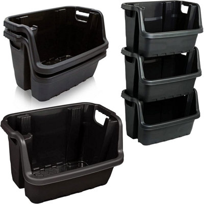 3 x Large Black Open Fronted Black Plastic Stacking Crates For Order ...