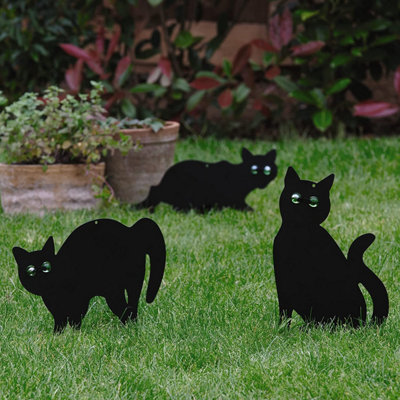 3 x Life-Sized Decoy Cats - Weatherproof Metal Cat Silhouette Garden ...