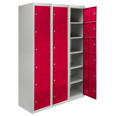 3 x Metal Storage Lockers - Six Doors, Red - Flatpack | DIY at B&Q