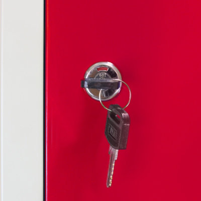 3 x Metal Storage Lockers - Two Doors, Red - Flatpack