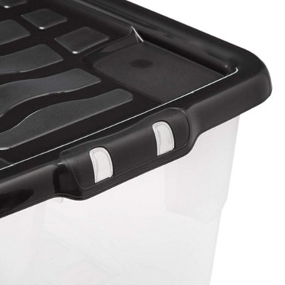 3 x Stackable & Strong Durable 42 Litre Curve Plastic Storage Boxes ...